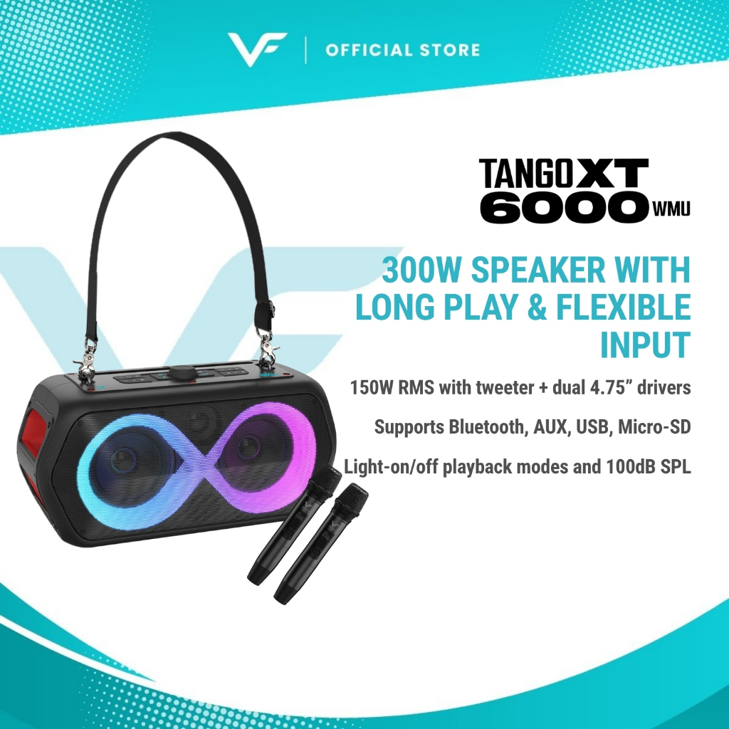 Vinnfier VF Tango XT6000 Portable Karaoke bluetooth speaker 300W Party Light Effects 2 UHF ...
