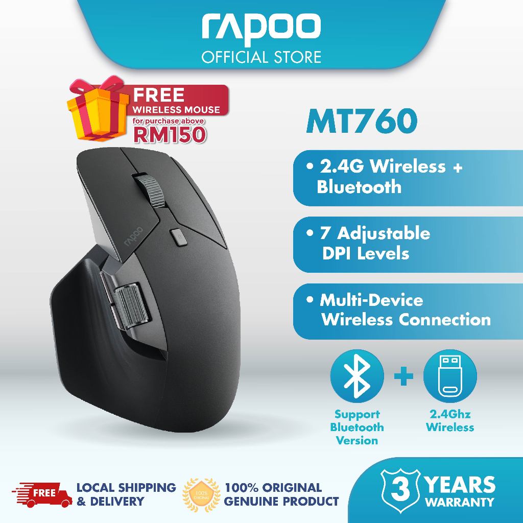 Rapoo MT760 Wireless Mouse Three Mode Gaming Mouse FPS Low Latency ...