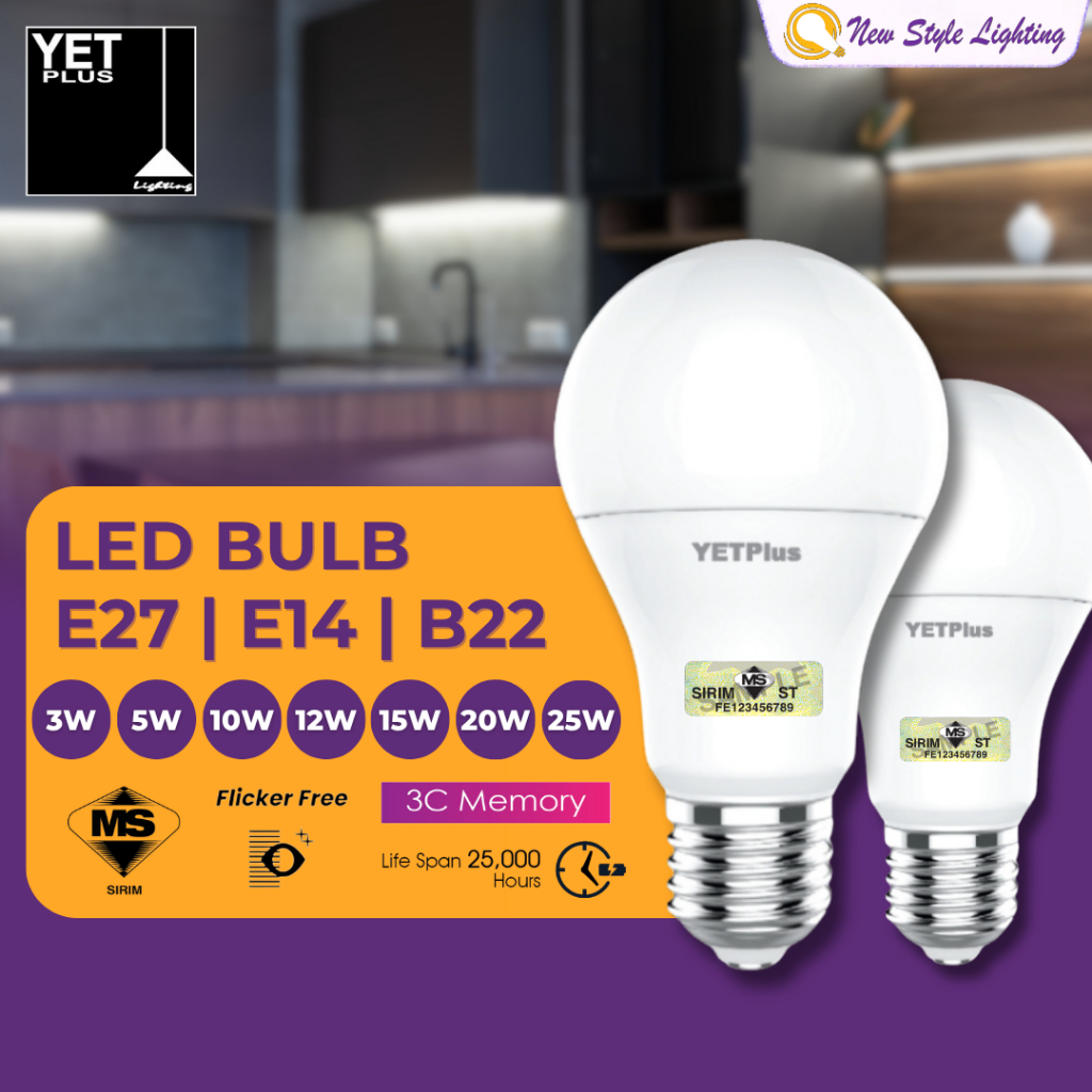 YETPlus LEDEON LED Light Bulb SIRIM | E27 E14 B22 | 3W 5W 10W 12W 15W ...