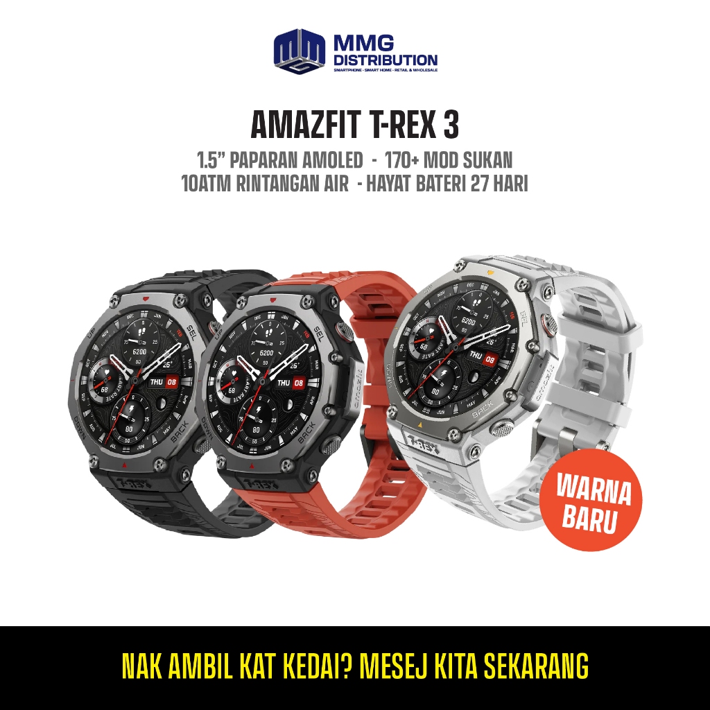 Amazfit T-Rex 3 - 48mm Jam Tangan 1.5" Paparan AMOLED 170+ Mod Sukan Smart Watch amazfit trex 3 ...