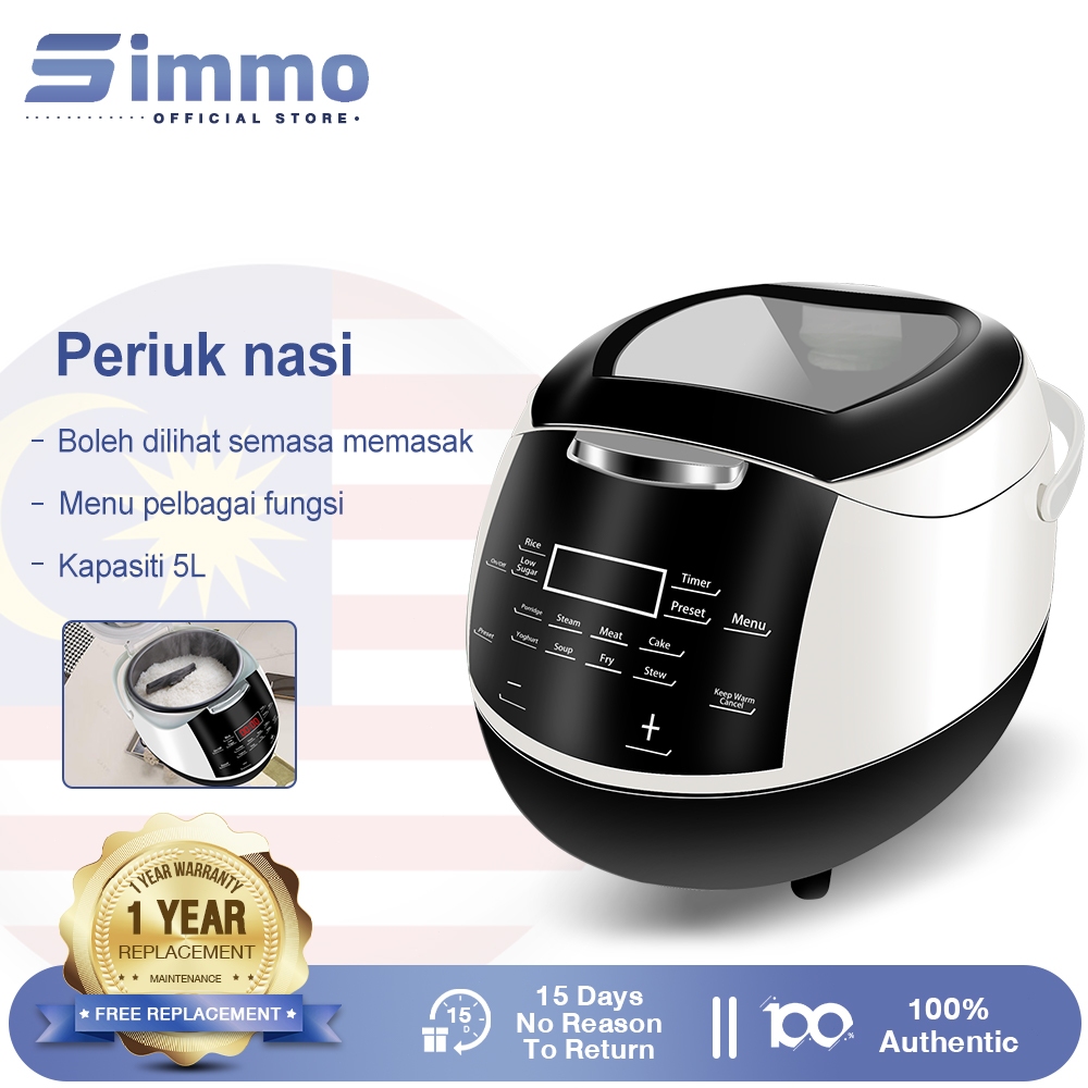 Simmo Rice Cooker Multifunction Periuk Nasi Elektrik 5L Non Stick Rice Cooker Visual Window ...