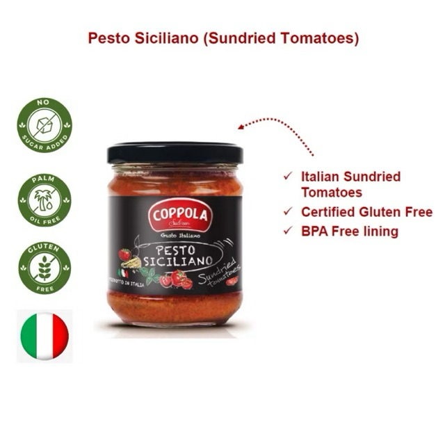 Coppola Pesto Tomato Kering Siciliano 180g | Sos Pesto Itali | Bebas ...