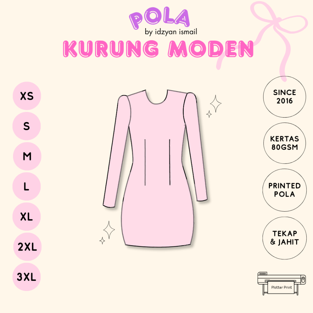 MENJAHIT POLA BAJU KURUNG MODEN POLA DEWASA POLA ASAS KURUNG MODEN SEWING PATTERN POLA BERCETAK ...