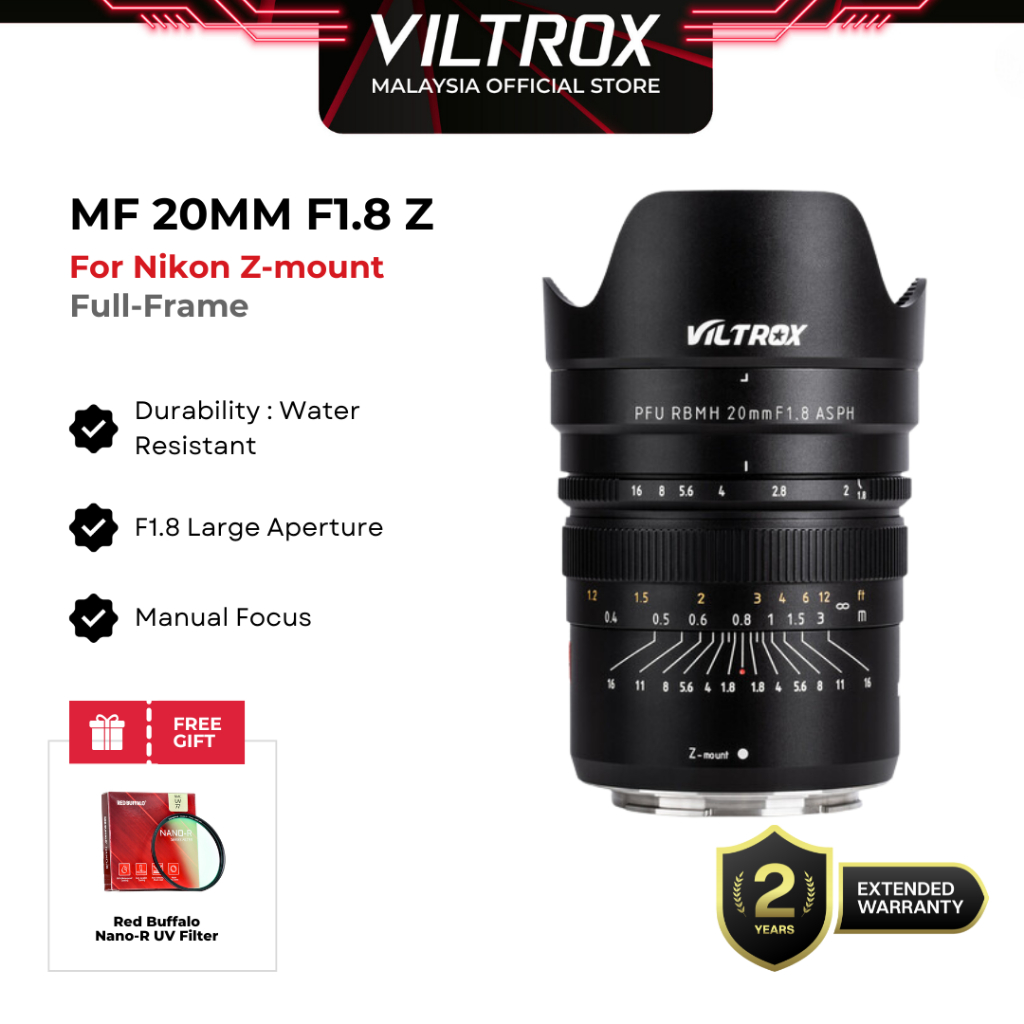 VILTROX 20mm F1.8 Z Full Frame Manual Focus Prime Lens for Nikon Z ...