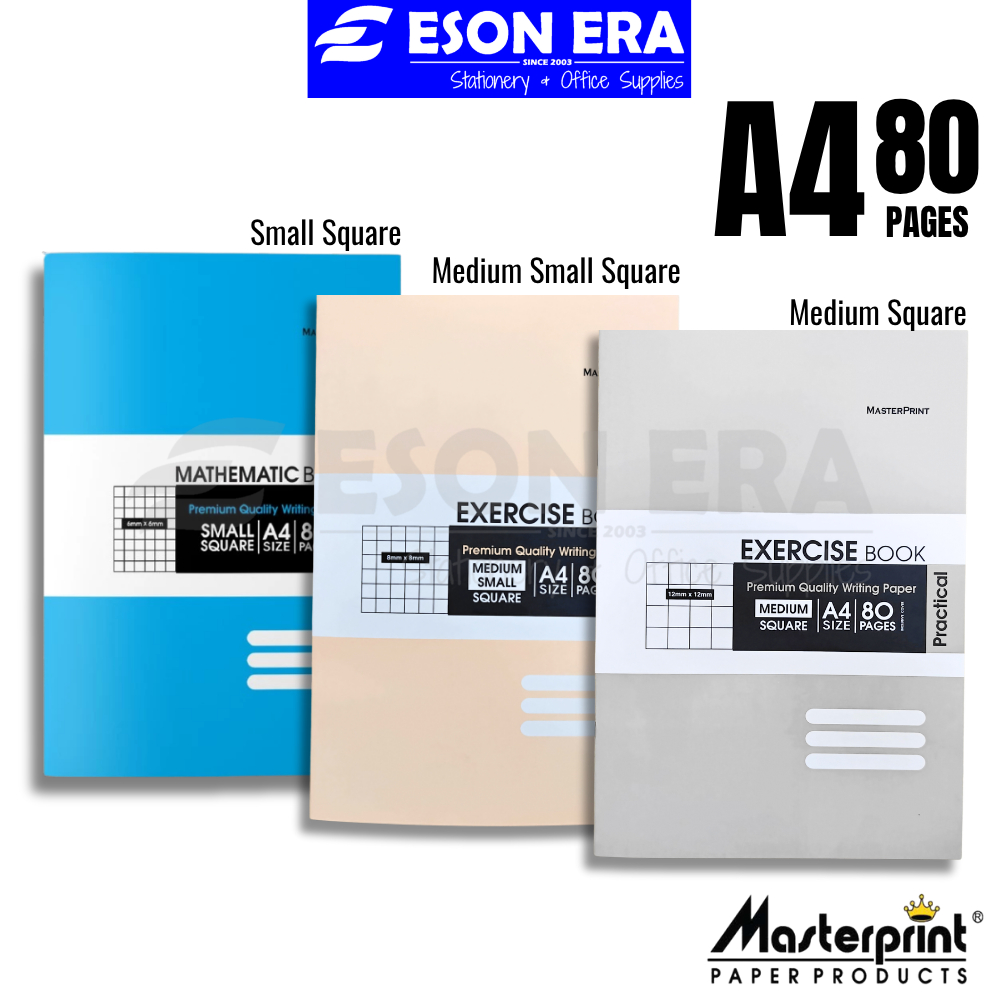 Masterprint Exercise Book A4 Small, Medium Small, Medium Square Grid ...