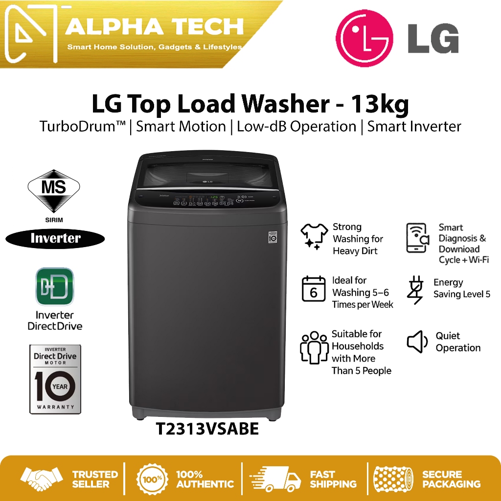 LG 13kg Top Load Washer T2313VSABE - Smart Inverter | Smart Motion ...