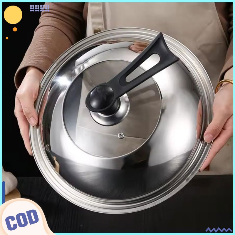 32CM Stainless Steel Wok Cover Long Handle/Glass Wok Cover/Penutup ...