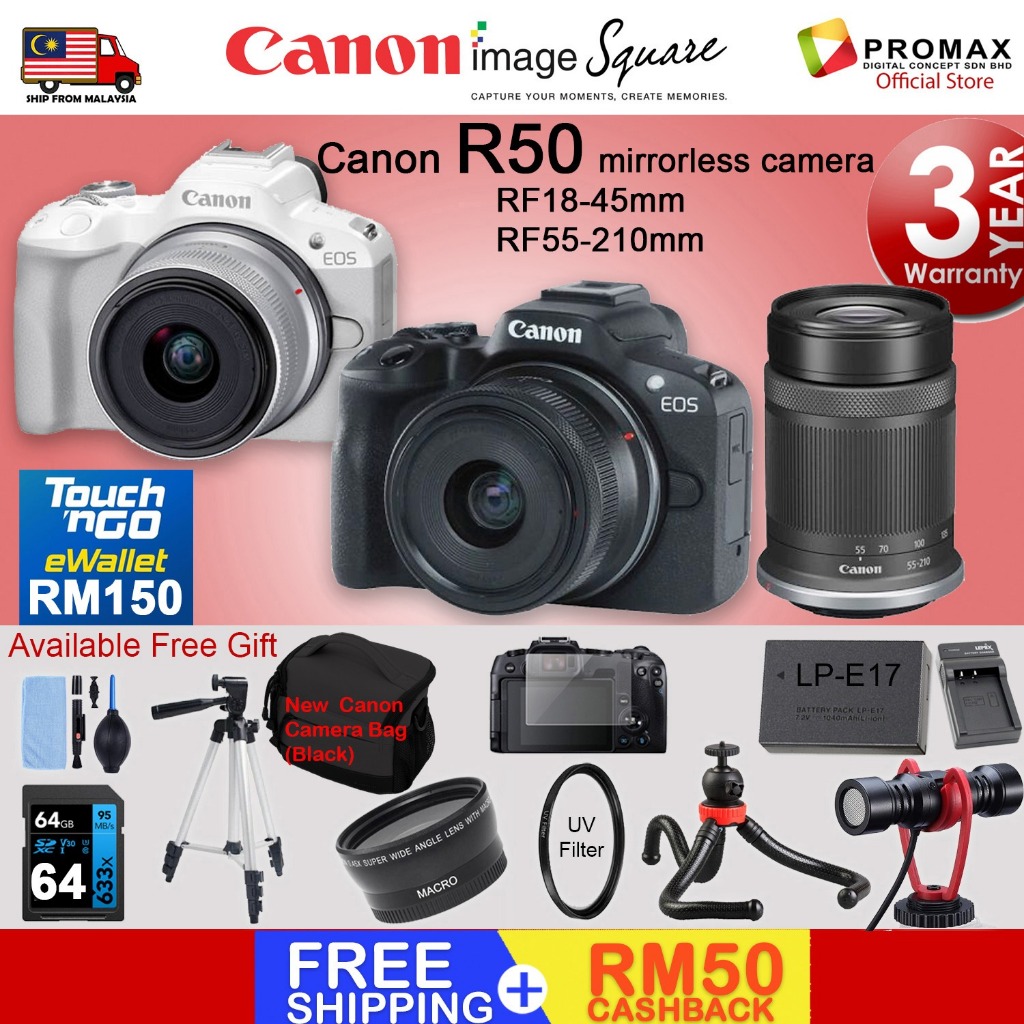 Canon EOS R50 18-45mm 55-210mm Mirrorless Camera Black/White (CANON ...
