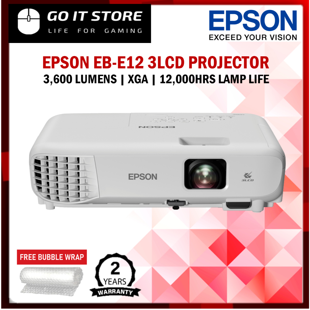 Epson EB-E12 / EB-E24 3LCD 3600 Lumens XGA Build-In Speaker Projector Classroom Home Use ...