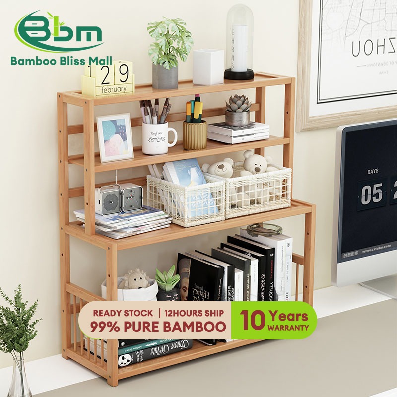 BBM Bamboo Desktop Bookshelf 40/50CM Storage Rack Tabletop Document ...