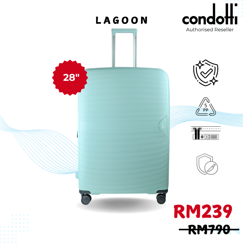 Condotti Lagoon (28") PP Hard Case Unbreakable Shell Luggage with TSA Lock and Security Zipper C ...