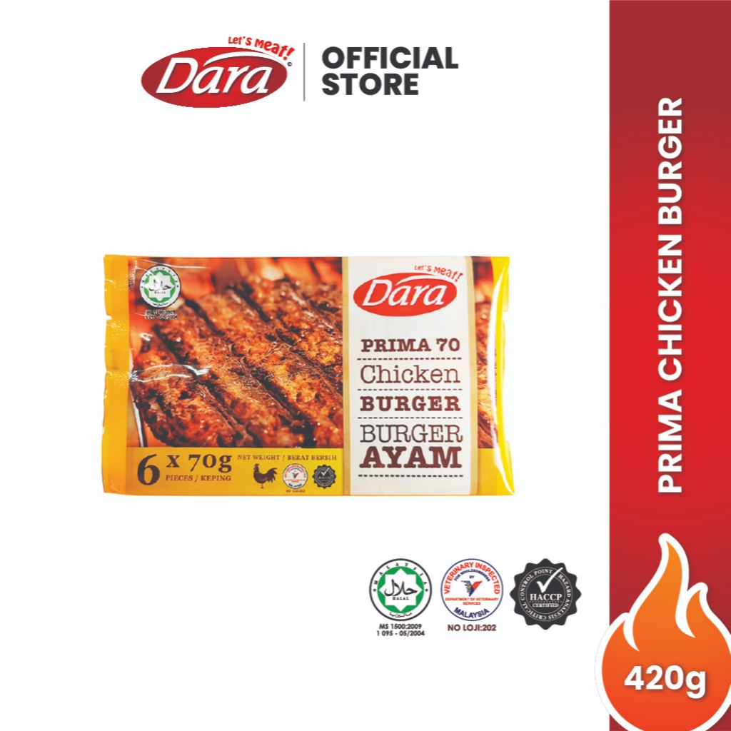 Dara Prima 70 Chicken Burger Patty / Dara Burger Ayam Halal (420g, 6 x 70g) | Shopee Malaysia