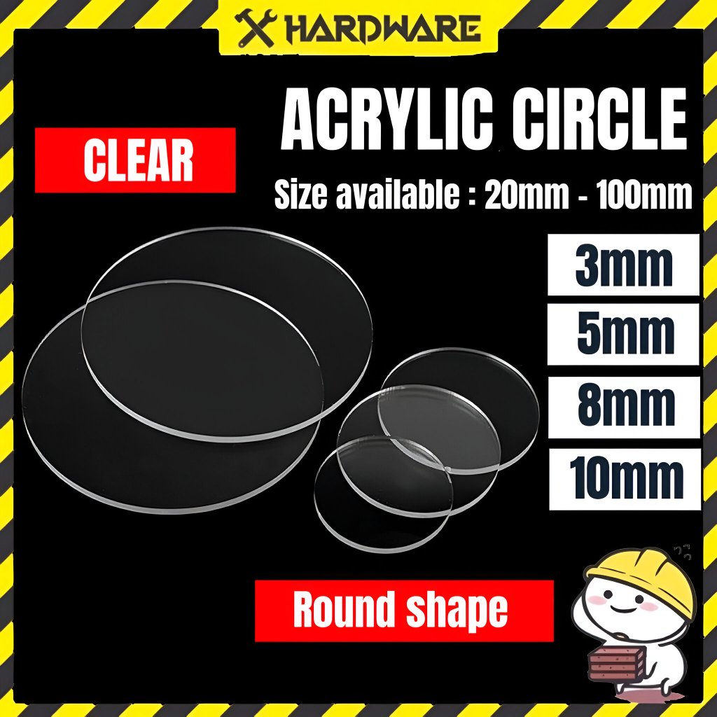 3mm, 5mm, 8mm, 10mm Circle (Clear) Acrylic Shape/Plat Akrilik Bulat ...