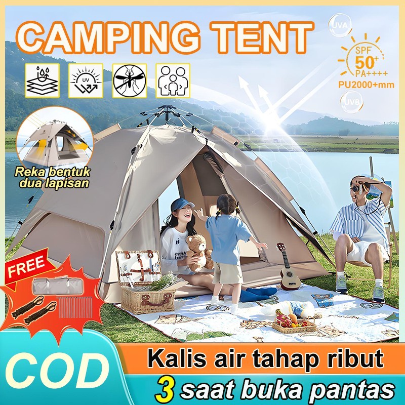 🔥dua lapis🔥 khemah camping Automatik sepenuhnya Kalis air dan kalis UV ...