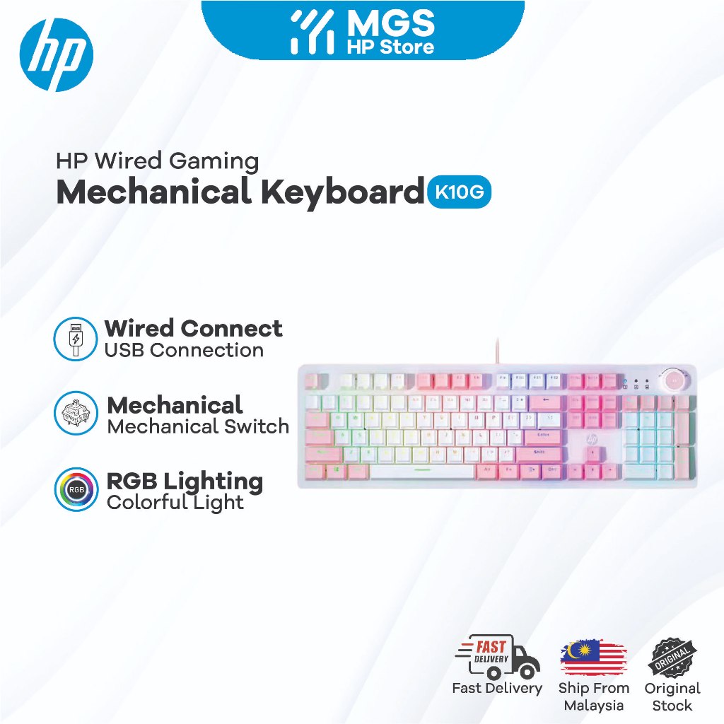 HP K10G Wired Mechanical Gaming Keyboard Adjustable LED BackLight Mechanical Keyboard | Shopee ...