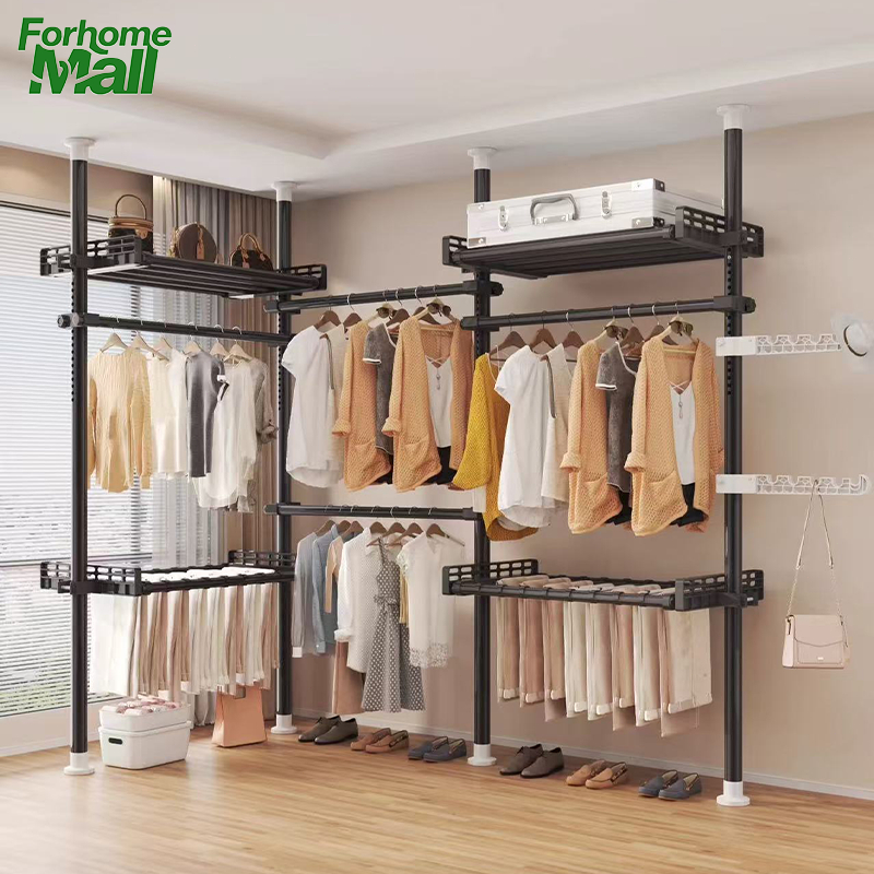 Cloth Clothes Rack Fold Clothes Rod Telescopic Strong Steel Structure ...