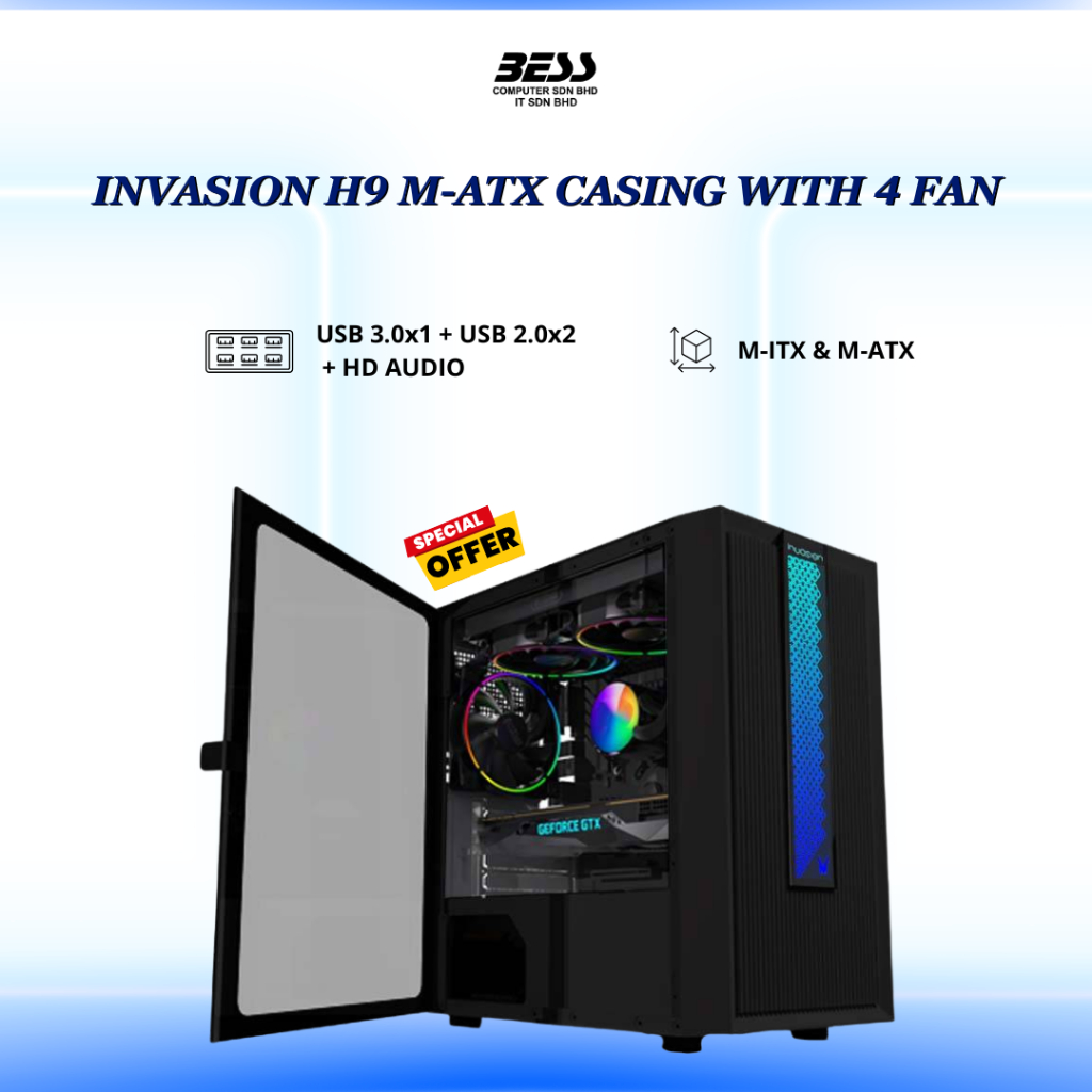 INVASION H9 WITH 4 FAN M-ATX CASE | Shopee Malaysia