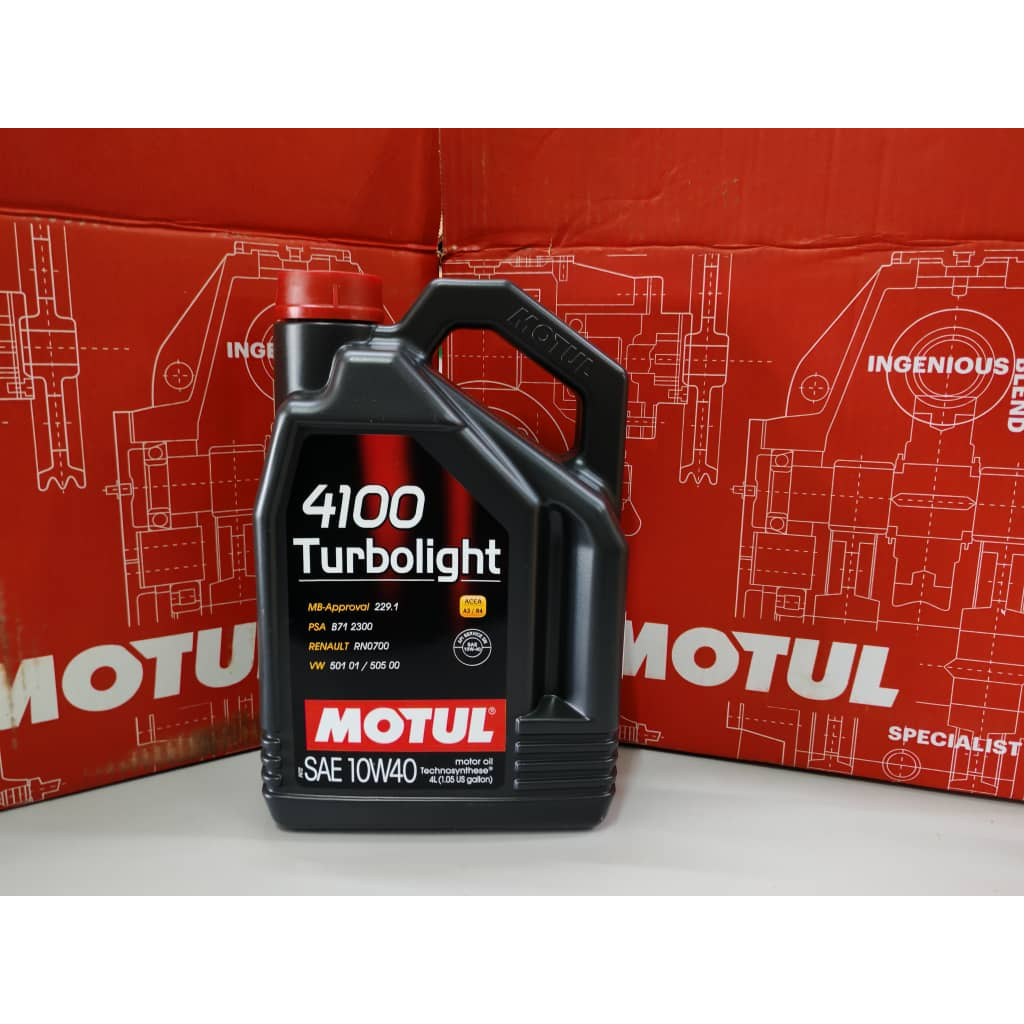 (READY STOCK )MOTUL 4100 Turbolight 10W40 Engine Oil 4L (Semi Synthetic ...