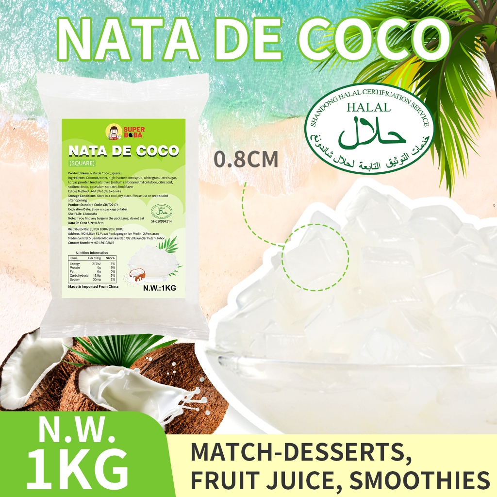 【HALAL】SuperBoba|Nata De Coco0.8cm 1kg|Coconut Jelly|Kelapa Segi Empat ...