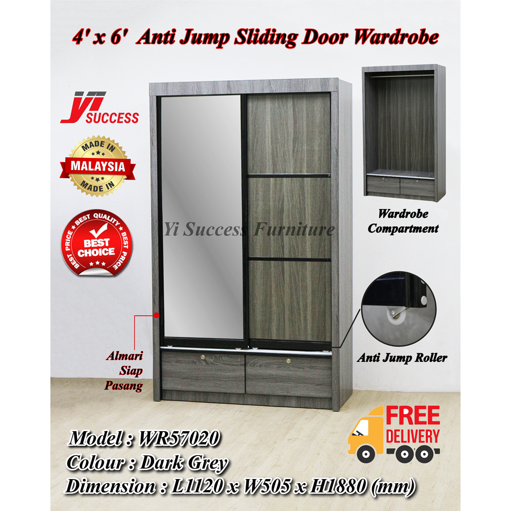 Yi Success 4ft x 6ft Anti Jump Sliding Door Wardrobe (Siap Pasang) / 4 ...