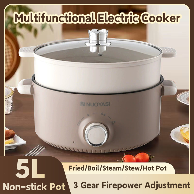 5L Electric Cooker With Steamer 电煮锅 Multifunctional 28CM Non-Stick Rice ...