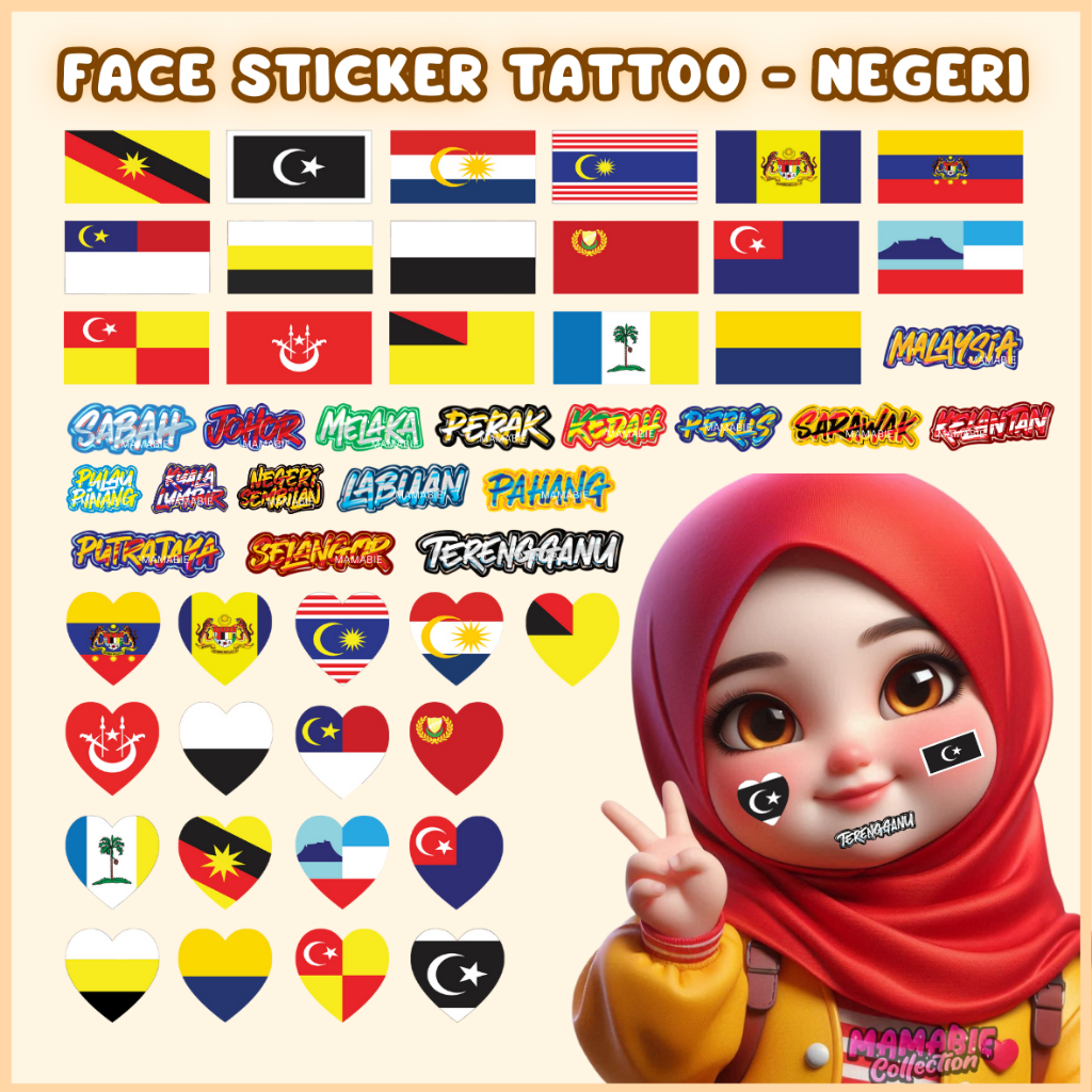 Sticker Muka Merdeka Bendera Negeri Malaysia Waterproof Flag Stiker ...