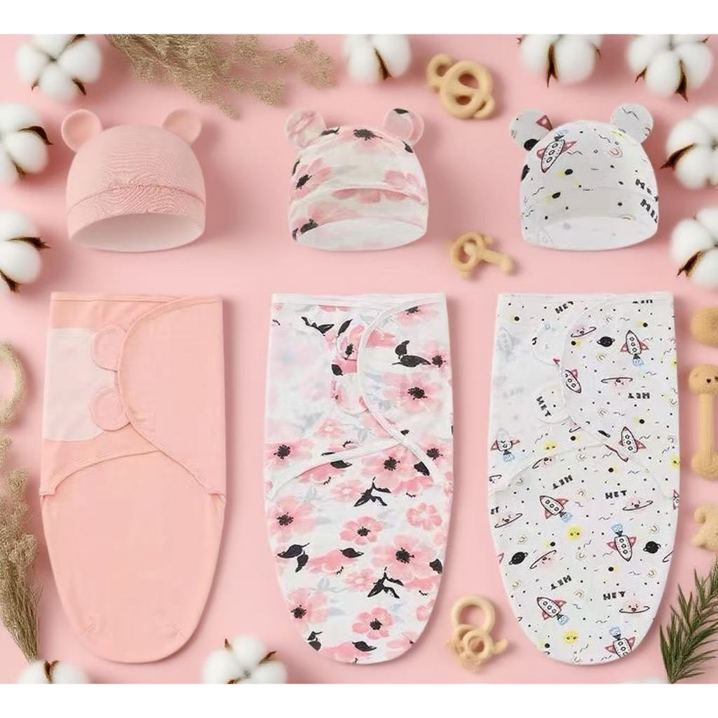 2pcs swaddle baby new born sleeping bag sack infant wrappers wrap hat ...