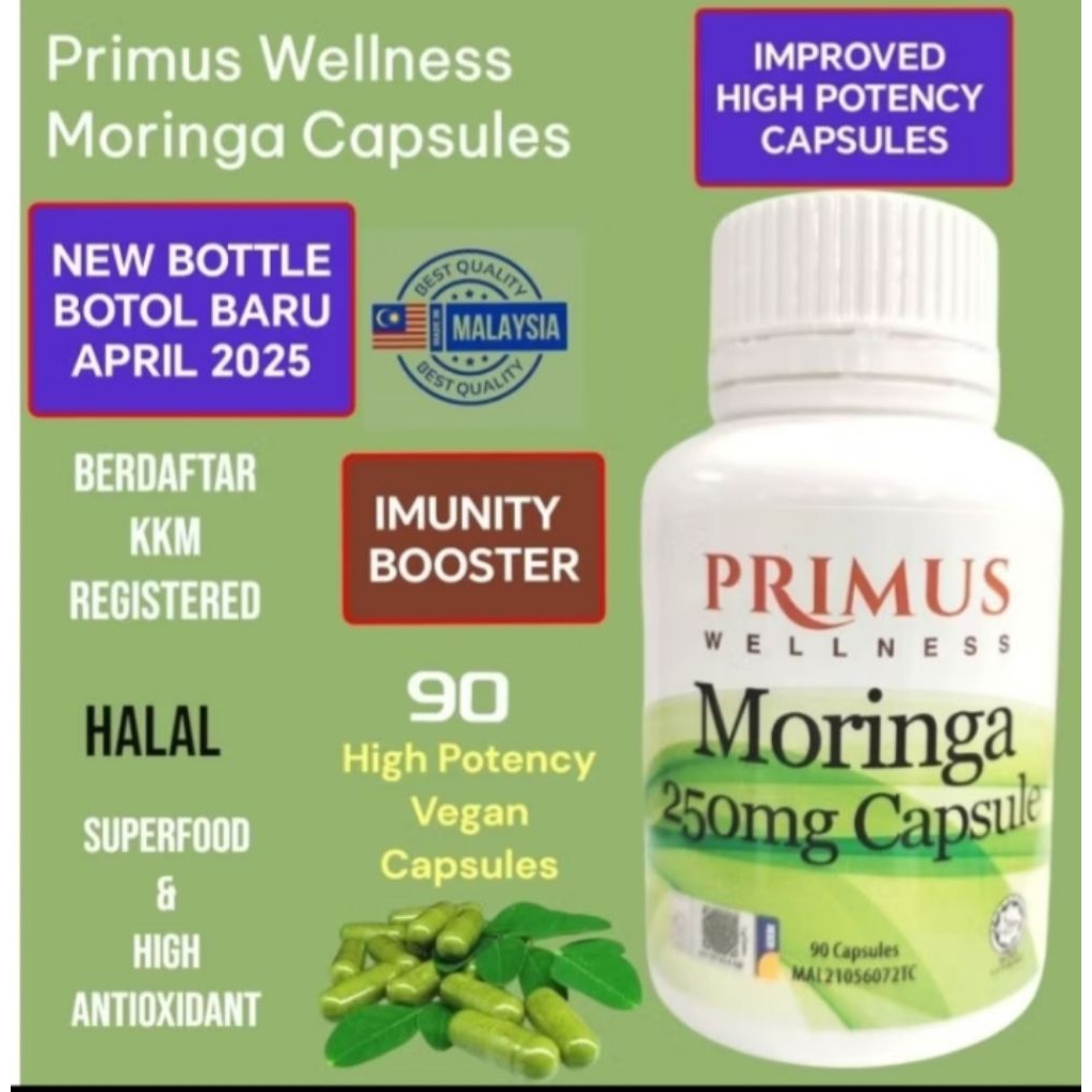 ( LULUS KKM ) 90 Kapsul Daun Moringa Primus Wellness - Moringa Leaf ...