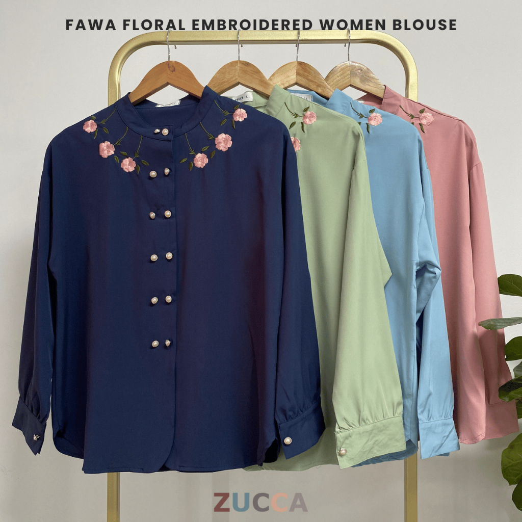 ZUCCA FAWA FLORAL EMBROIDERED WOMEN BLOUSE - DM181 NECK EMBROIDERY ...