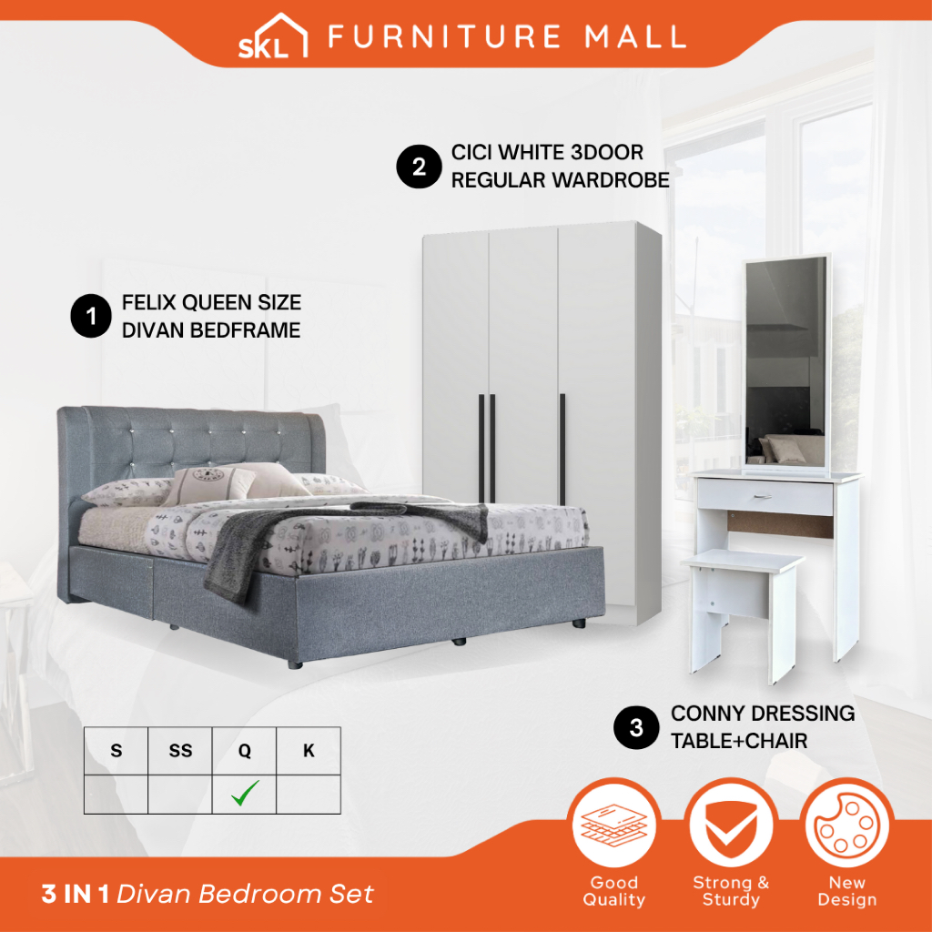 SKL Furniture Mall Bedroom Set Wardrobe / Divan Bed / Katil Murah ...