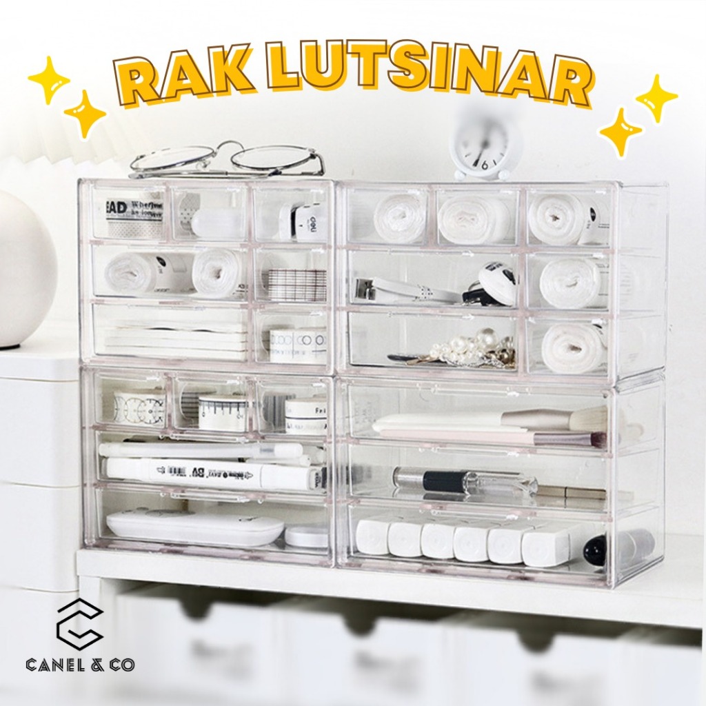 Transparent Acrylic Drawer Storage Box Table Laci Kotak Meja Stationery ...