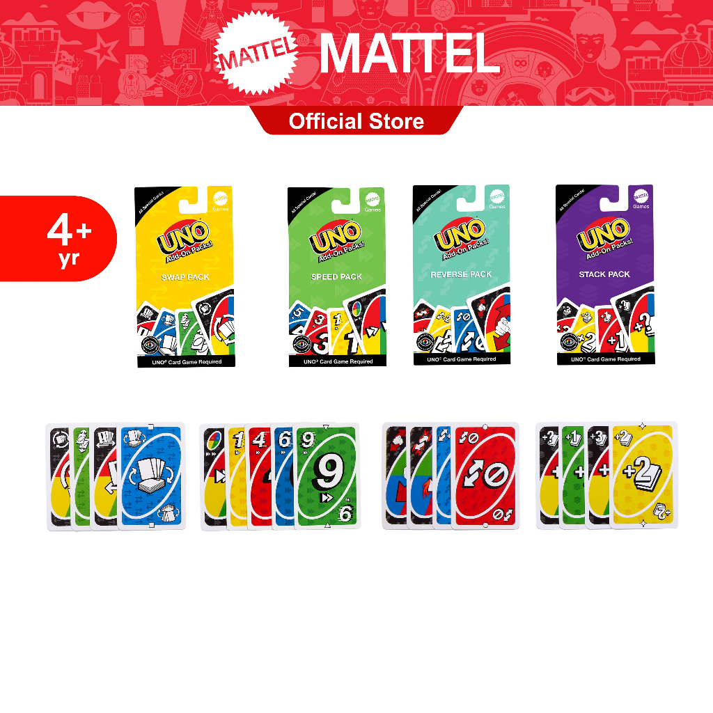 UNO Add-On Packs, 16 Cards to Use with the UNO Game, Themed Reverse ...