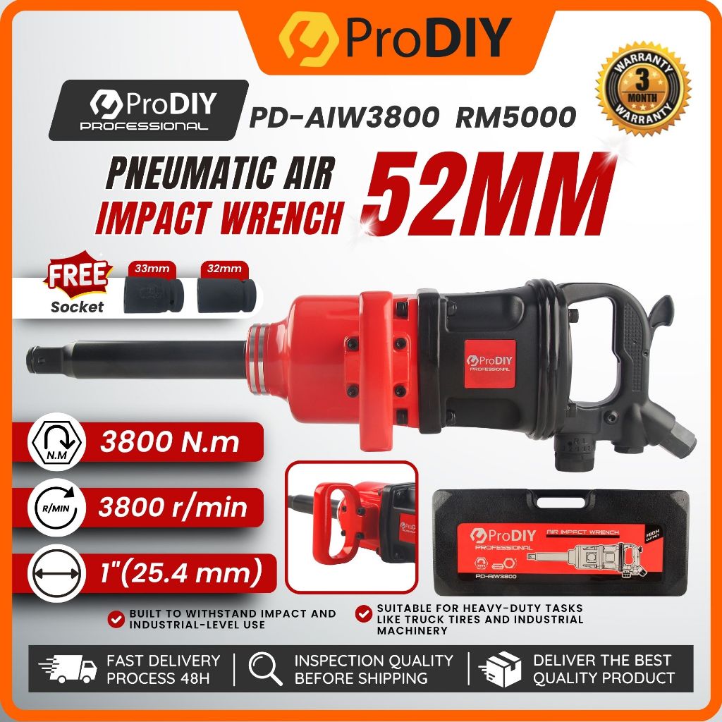 Prodiy PD-AIW3800 Mesin Angin Pneumatic Air Impact Wrench 52mm 3800nm ...