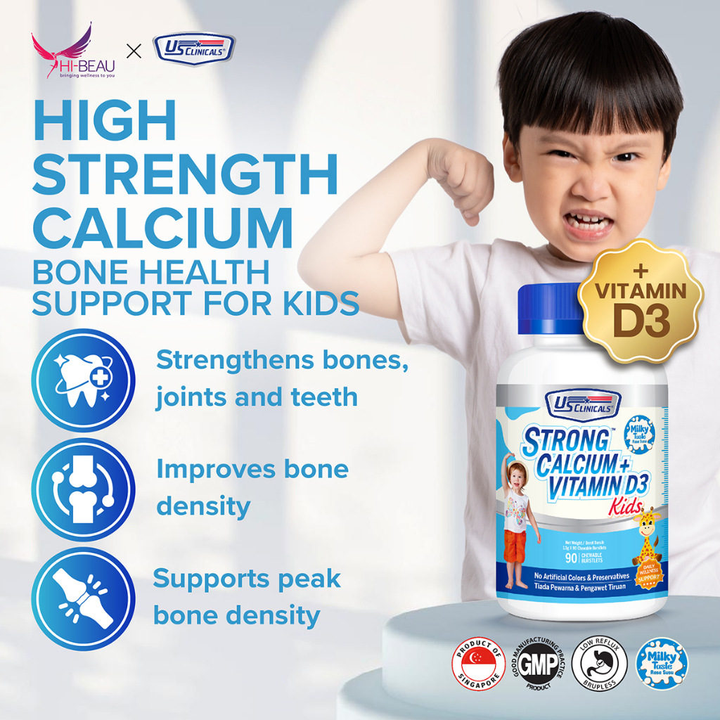 【CNY Sale】US Clinicals Strong Calcium + Vit D3 Kids 90s Strong Bones ...