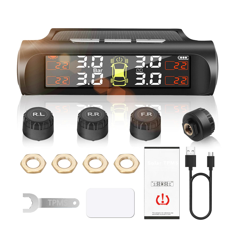 Smart Car TPMS Tyre Solar Pressure Monitoring LCD Warning System ...