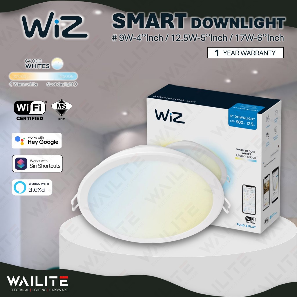 [ 𝗣𝗛𝗜𝗟𝗜𝗣𝗦 ] WIZ LED SMART CONTROL DOWNLIGHT *DIMMABLE* 6500K ~ 3000K ...