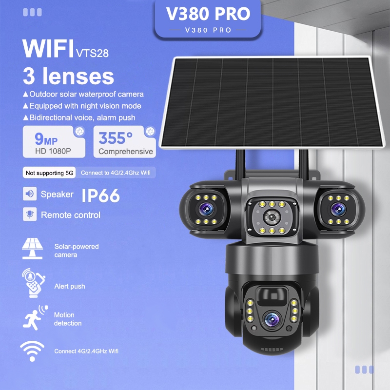 V380 Pro Three Screen CCTV Solar Outdoor IP66 Waterproof VTS28 Wireless ...