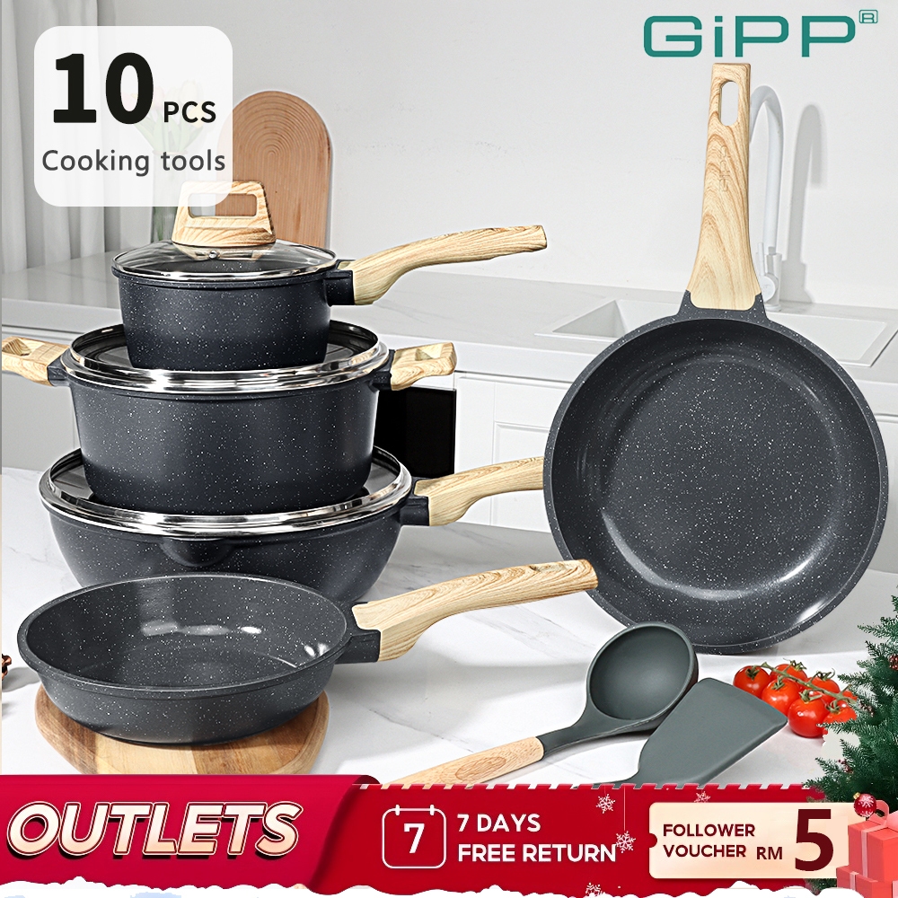 GIPP® Non-Stick Kitchen Cookware Set Frying Die-Cast Pan (10 Pcs ...