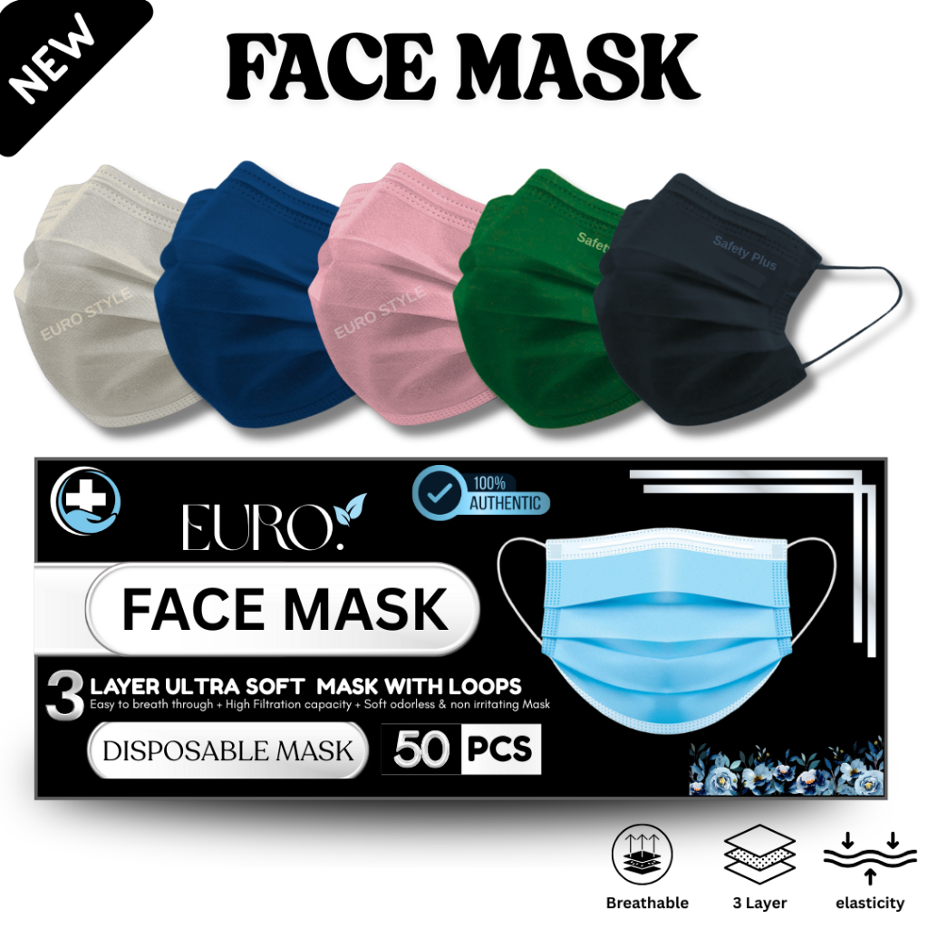 【Premium Earloop】Face Mask Disposable 3ply Mask Warna Mask Colour Denim ...