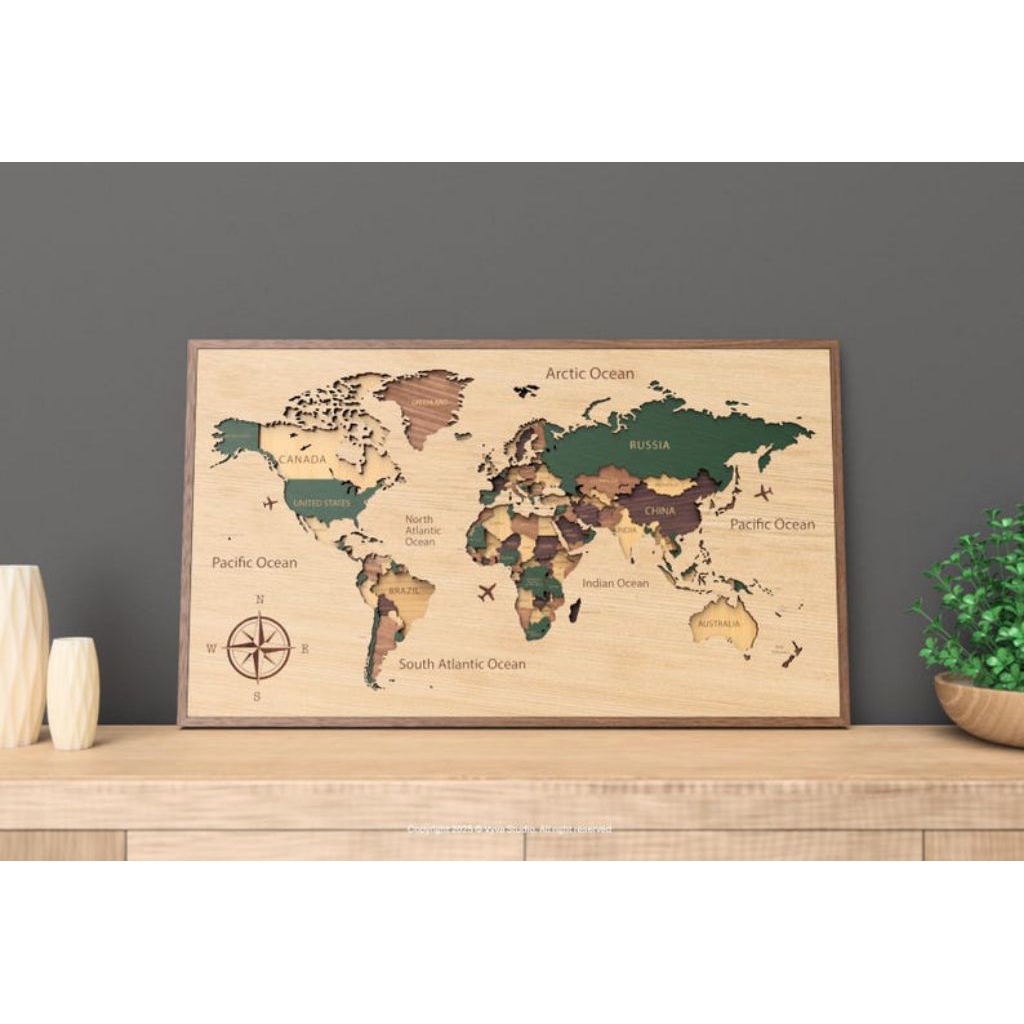 3D World Map Multilayer Laser Cut File – Layered Wooden Wall Art SVG ...
