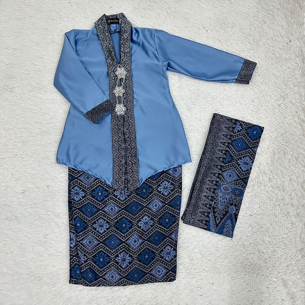 BAJU KEBAYA SONGKET EKSKLUSIF KANAK-KANAK SATIN (DUSTY BLUE) | Shopee ...