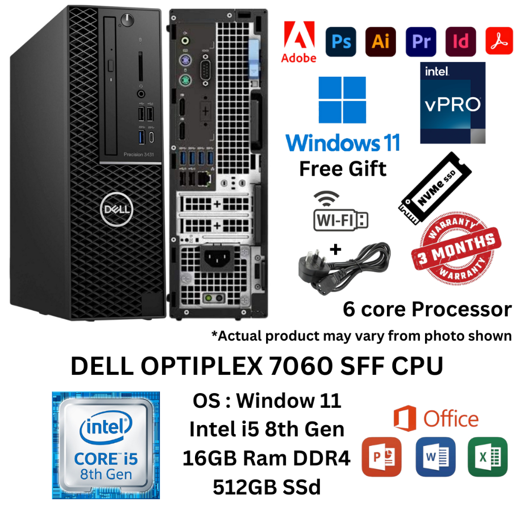 Dell OptiPlex 7060/5060/3060 SFF - Intel Core i5 8th Gen 6 cores - 16GB ...