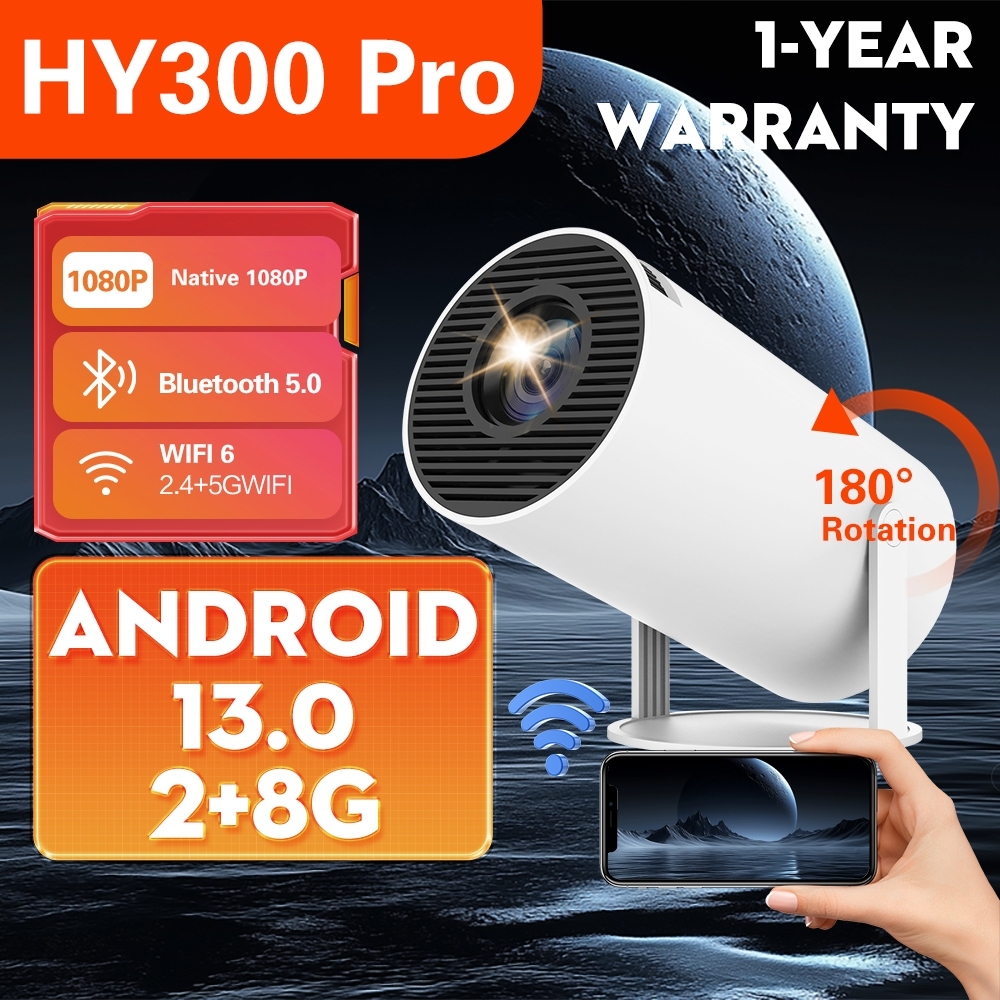 HY300pro Mini Portable Projector, Android 13 Smartphone Wireless Screen ...
