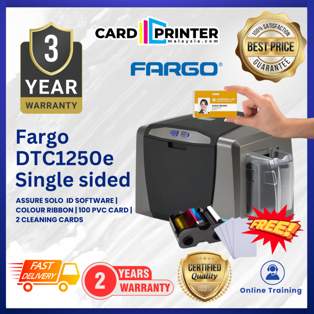 Fargo DTC1250e Single Side USB ID Card Printer Free Ribbon MCKO+ ...