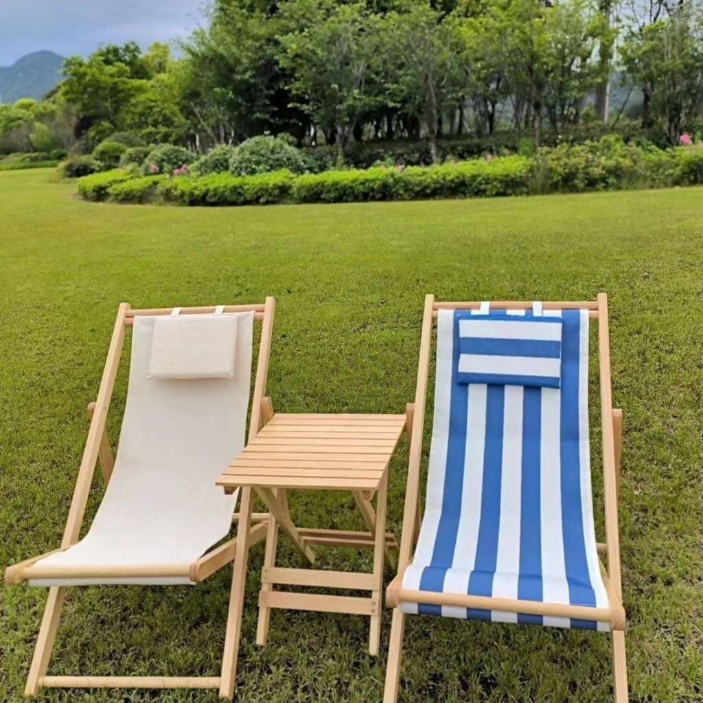 Solid Wood Beach Chair Portable Nap Folding Lazy Beach Adult Reclining ...