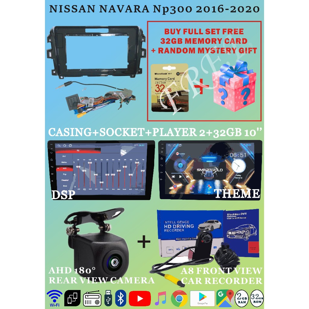 NISSAN NAVARA NP300 2016-2020 ANDROID CASING+PLAYER 9'' 2+32GB+AHD REAR ...