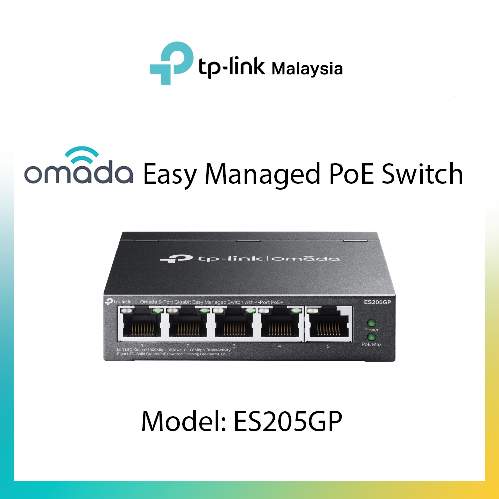 TP-Link Omada ES205GP 5‑Port Gigabit Switch 4×PoE+ 65W Budget Fan‑less 250 m PoE Auto Recovery ...