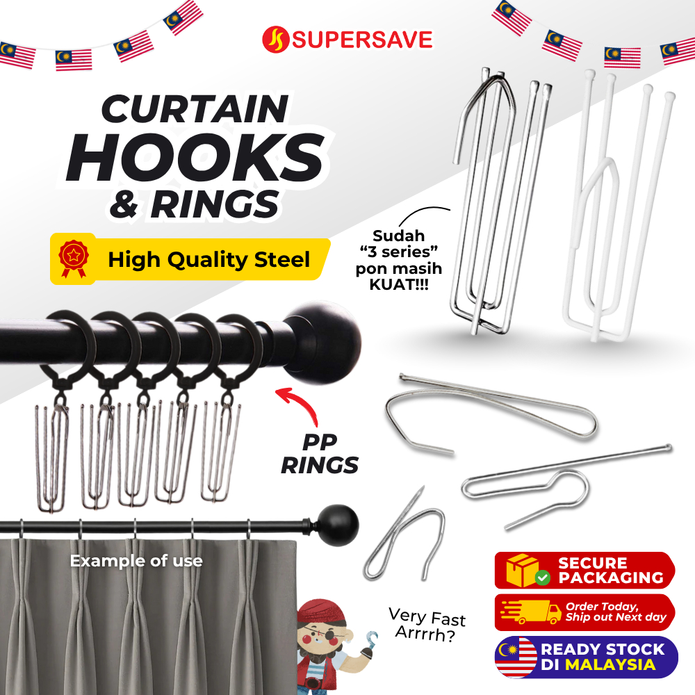 SUPERSAVE Cangkuk Langsir Besi Curtain Hooks Steel French Pleat Hook 4 ...