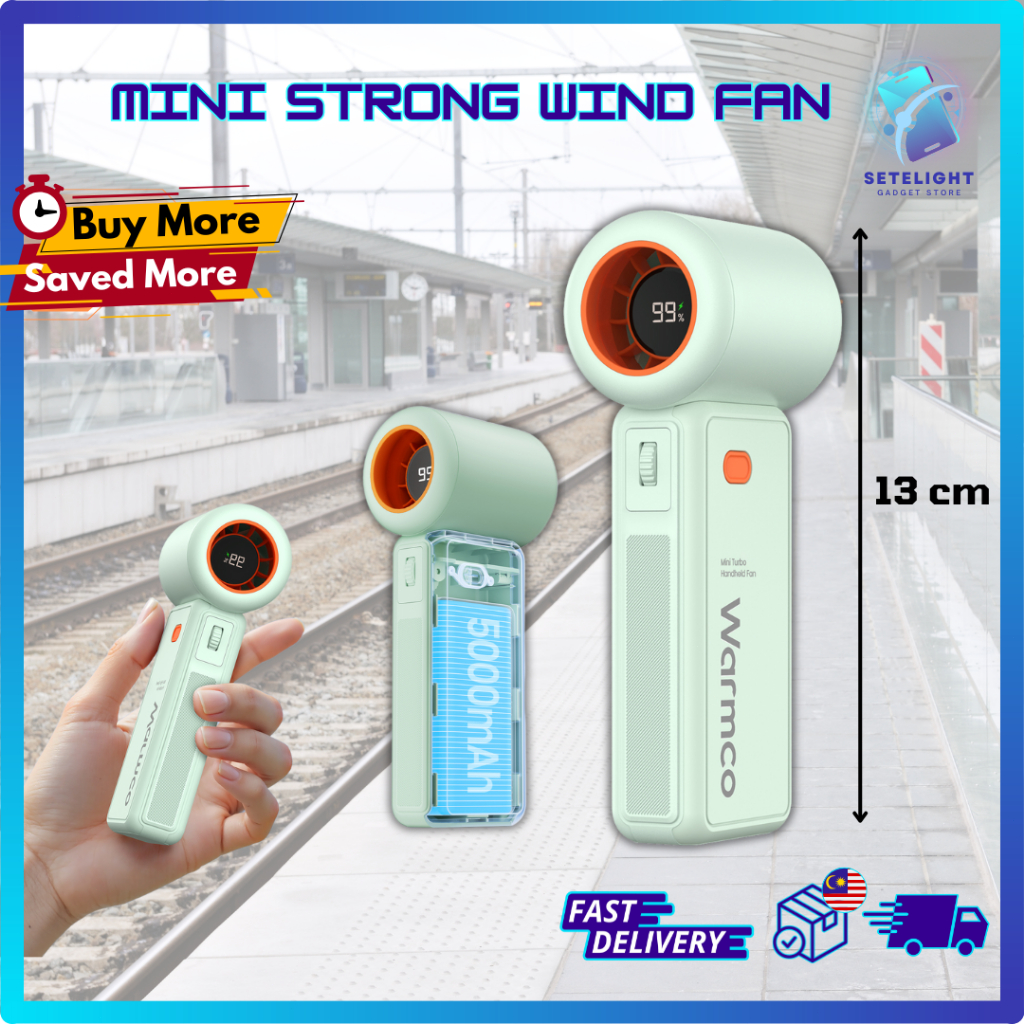 WARMCO Mini Fan 5000mAh Kipas Tangan Bateri Tahan Lama High Speed Fan ...