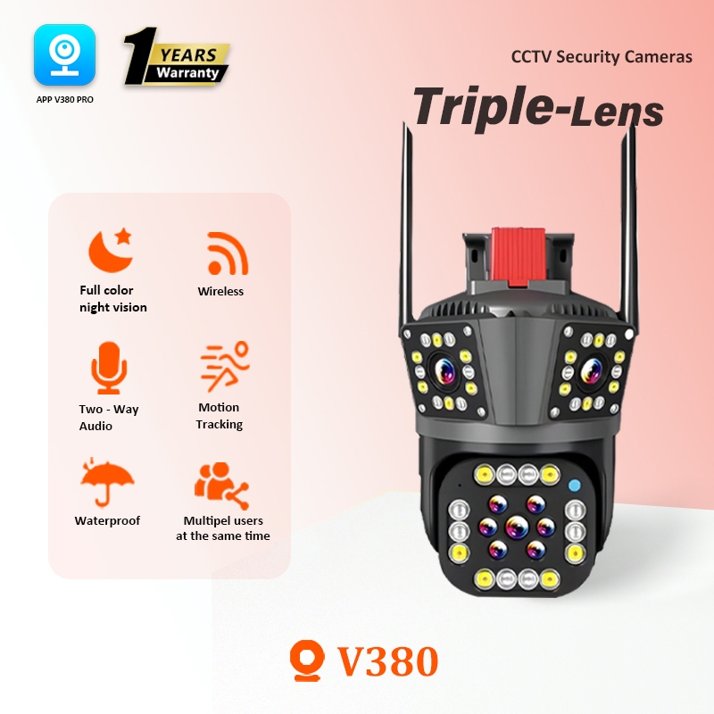 V380 PRO Outdoor HD 8MP 4K Tiga Lens WiFi Security Camera Night Vision ...